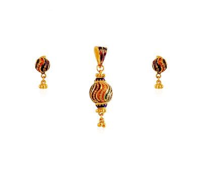 Meenakari Gold Pendant Set Psyg K Gold Ball Pendant Earring Set Pendant Set Is