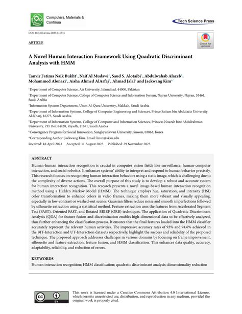 Pdf A Novel Human Interaction Framework Using Quadratic Discriminant