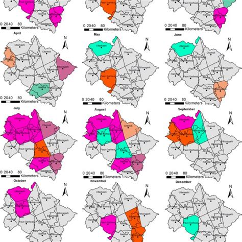 Spatial Variation Of Monthly Rainfall Trend Identified By Mk Test At Download Scientific