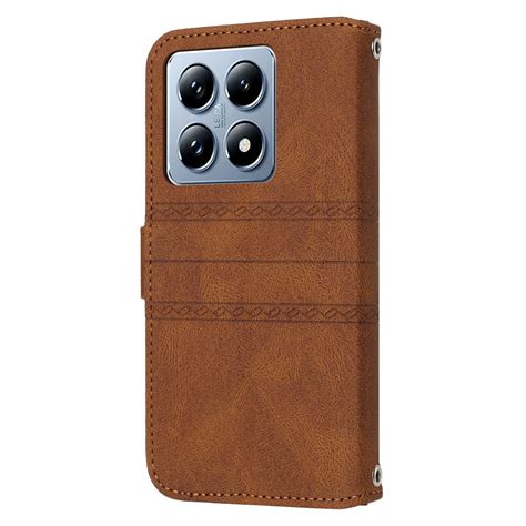 For Xiaomi T Pro Embossed Stripes Skin Feel Leather Phone Case Brown Alexnld Com