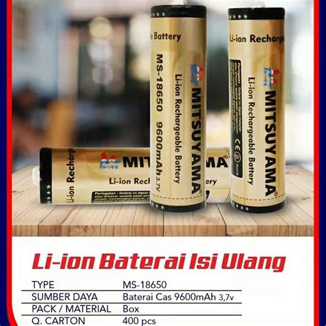 Jual Baterai Batre Batere Li Ion 18650 Isi Ulang 9600mAh Mitsuyama MS