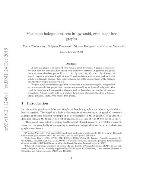 Pdf Maximum Independent Sets In Pyramid Even Hole Free Graphs
