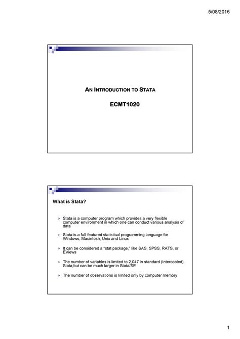 Stata Intro Katalay ANINTRODUCTIONTOSTATA ECMT What Is Stata Stata