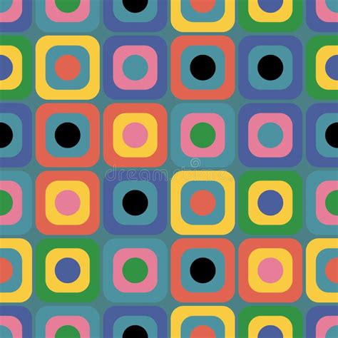 Abstract Seamless Pattern With Vintage Colorful Squares Round Corner Geometric Shapes Stock