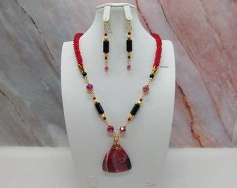 Necklace Set Spiral Bead Crochet Necklace Matching Earrings Hand
