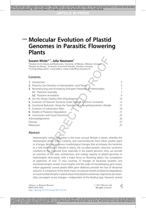 Pdf Molecular Evolution Of Plastid Genomes In Parasitic Flowering Plants