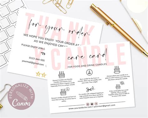 Candle Care Card I Editable Canva Template I Printable Candle Care