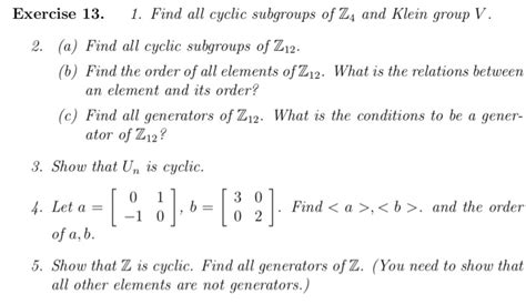 Solved Exercise 13 1 Find All Cyclic Subgroups Of Z4 And
