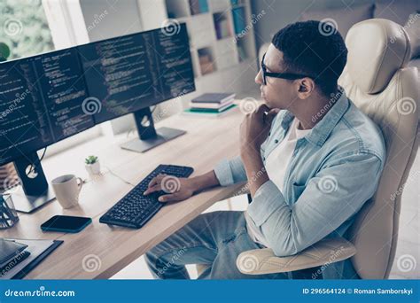 Side Photo Of Male Programmer Student Thinking How Fix Bugs Error In