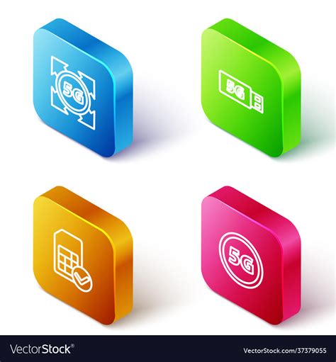 Set Isometric Line G Network Modem Sim Card Vector Image