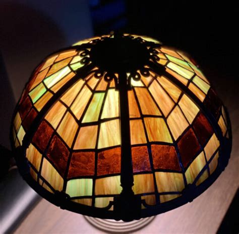 Antique Art Nouveau Leaded Slag Glass Shade Table Lamp Scranton Antiques