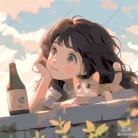 宫崎骏卡通动漫可爱女孩与猫咪儿童房挂画贴图下载【id1151731228】【知末网贴图库】