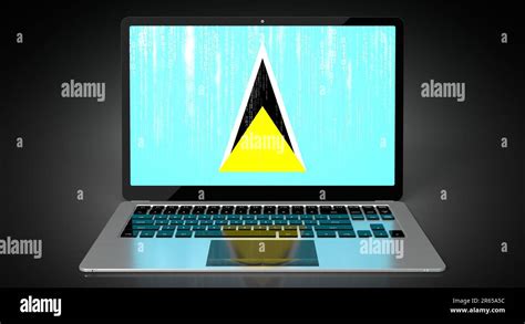 Saint Lucia Country Flag And Binary Code On Laptop Screen 3D
