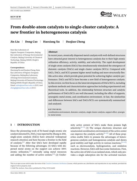 Pdf From Double‐atom Catalysts To Single‐cluster Catalysts A New