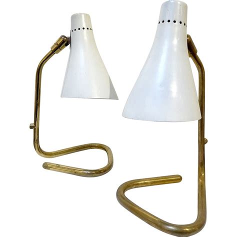 Paire de lampes de table modulables vintage en laiton blanc et métal