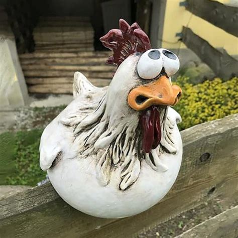 Feniyue Funny Chicken Decor Garden Statues Resin Chicken Statues Outdoor Decorative Garden