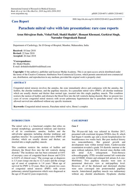 Pdf Parachute Mitral Valve With Late Presentation Rare Case Reports
