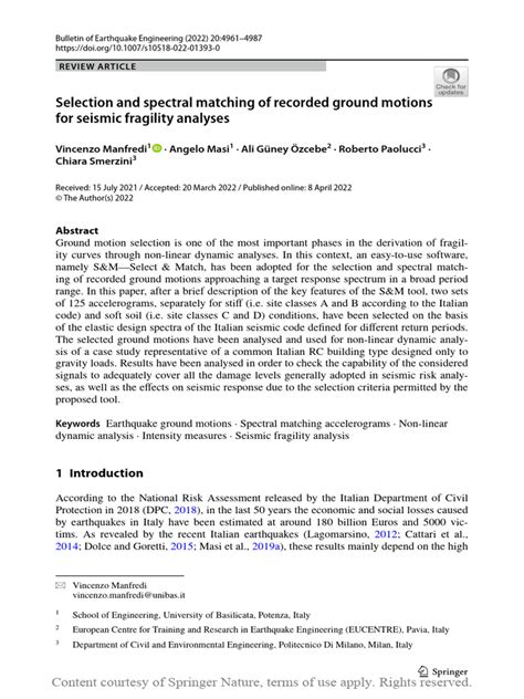 Selection And Spectral Matching Of Recorded Ground Pdf Spectral Density Earthquake Engineering