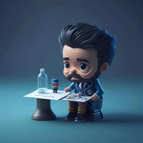 Premium Ai Image A Toy Figure With A Bottle Of Water In Front Of Him