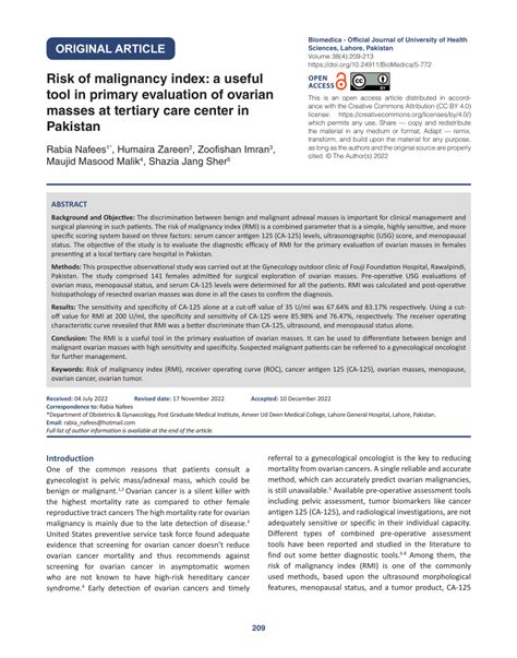 Pdf Risk Of Malignancy Index A Useful Tool In Primary Evaluation Of