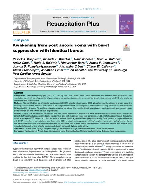 Pdf Awakening From Post Anoxic Coma With Burst Suppression With