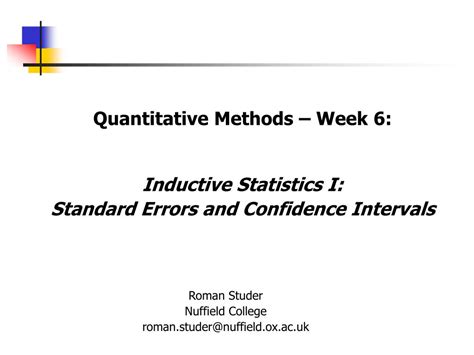 Ppt Inductive Statistics Standard Errors And Confidence Intervals Powerpoint Presentation
