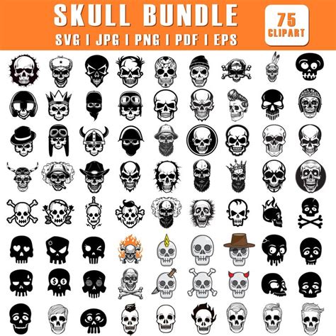 Skull Svg Bundles Skull Vector 75 Unique Skull Png Skill Clipart