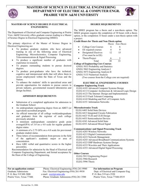 Masters Of Science In Electrical Engineering