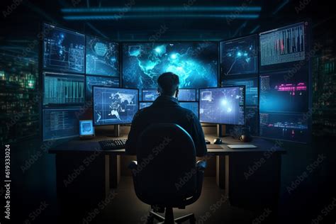 Hacker Front Of His Computer Committing Digital Cybercrime Data Fraud