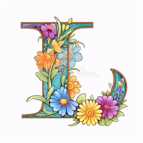 Colorful Hand Drawn Capital Letter L With Flowers Vector Illustration Stock Illustration