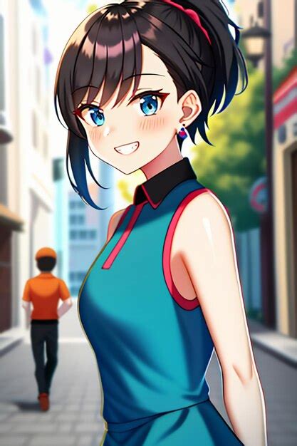 Dessin Animé Style Anime Jeune Belle Fille Portant Une Robe Colorée