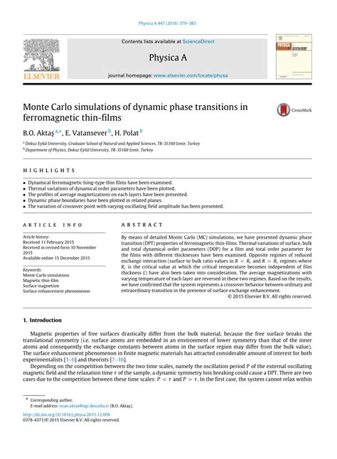 Pdf Monte Carlo Simulations Of Dynamic Phase Transitions In