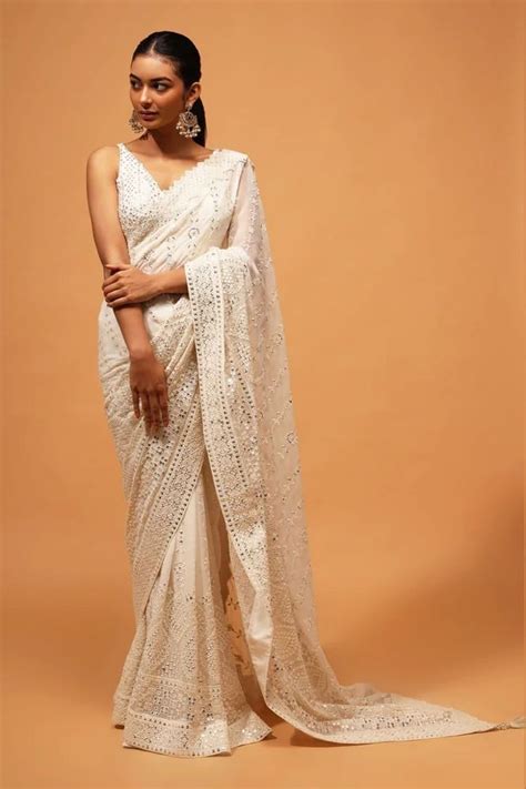 Exquisite White Designer Saree Luxurious Georgette With Dazzling