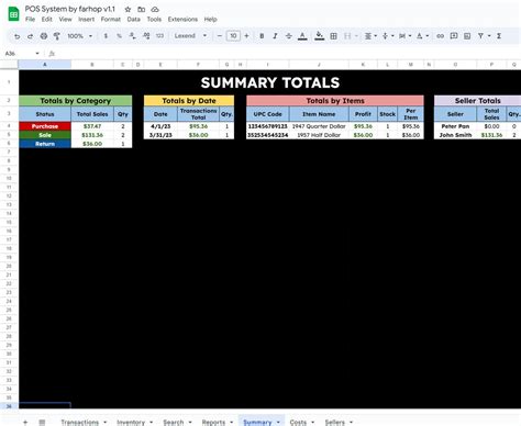 Google Sheets Point Of Sales Pos System Etsy