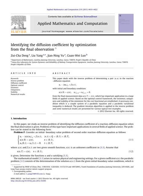 pdf identifying the diffusion coefficient by optimization from the