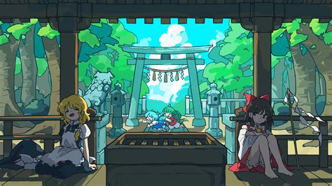 Hakurei Reimu Kirisame Marisa Cirno And Komano Aunn Touhou Drawn