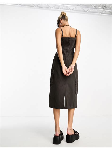 Urban Revivo Cargo Denim Midi Dress In Black Lyst