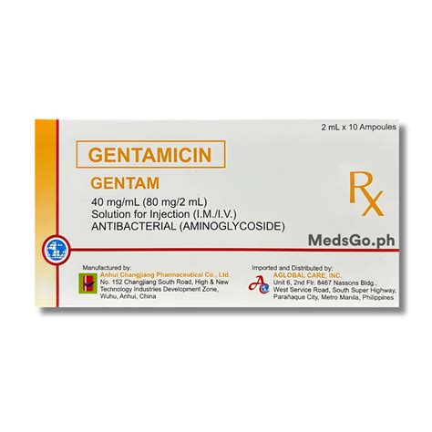 Gentam Gentamicin Sulfate 40mg Ml 80mg 2ml Solution For Im Iv