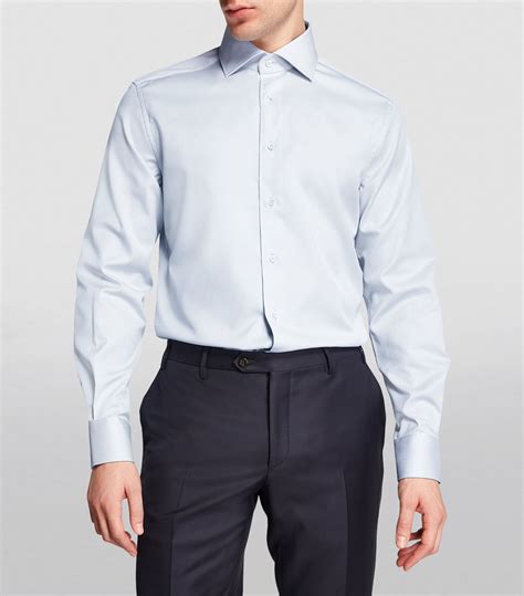 Mens Corneliani Blue Cotton Twill Long Sleeve Shirt Harrods Uk