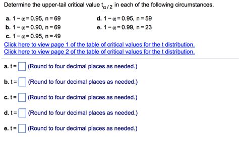Solved Determine The Upper Tail Critical Value Talpha2 In