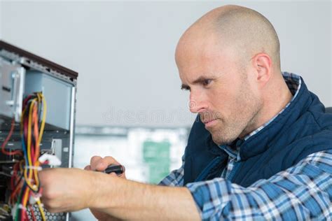 Portrait Man Fixing Computer Stock Image Image Of Serious Fixing