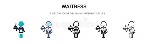 Waitress Icon In Filled Thin Line Outline And Stroke Style Vector Illustration Of Two Colored
