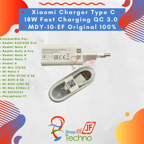 Jual Xiaomi Charger Cas Type C W Fast Charging Original Quick Charge Qc Mi Redmi Note Mdy