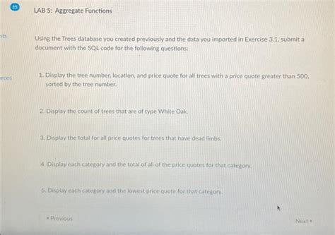 Lab 5 Aggregate Functions Using The Trees Database