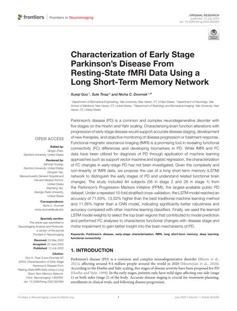 Pdf Characterization Of Early Stage Parkinsons Disease From Resting