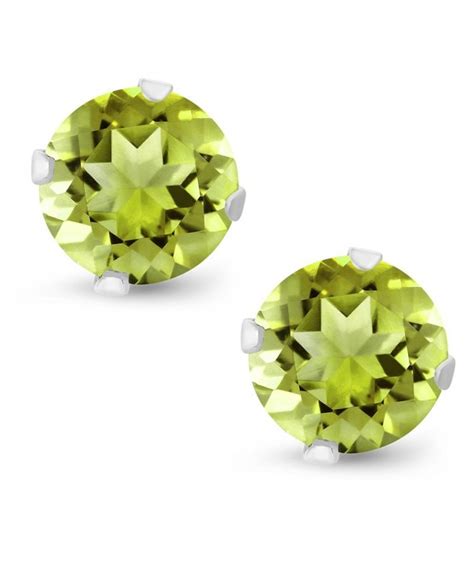 Ct Round Green Peridot Gemstone Birthstone Sterling Silver MM Women S Stud Earrings