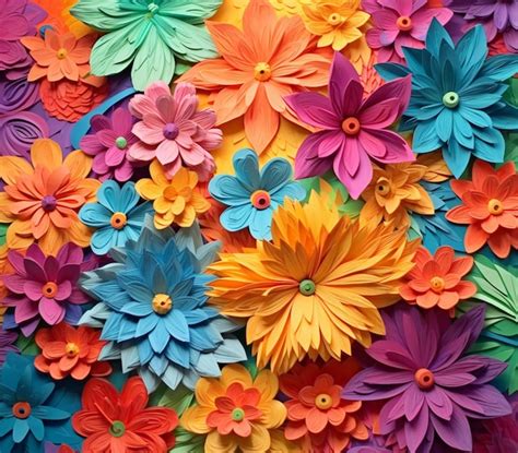 Premium Photo Brightly Colored Paper Flowers Are Arranged In A Wall
