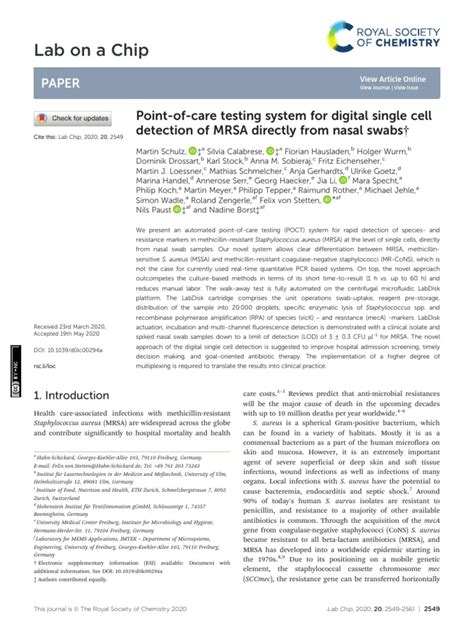 Point Of Care Testing System For Digital Single Cell Detection Of Mrsa