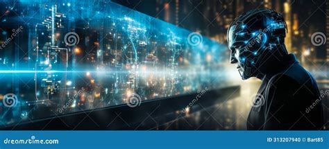 Cutting Edge Ai Technology Concept With Cybernetic Robot Interface Symbolizing Machine Learning