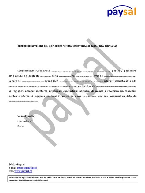 Model Cerere Concediu Crestere Copil 2020